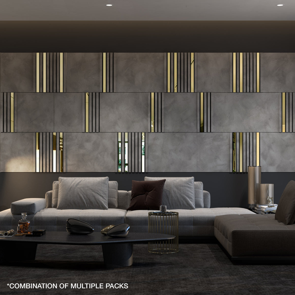 Modular Concrete and Gold Mirror Wall Panels – DECORIY
